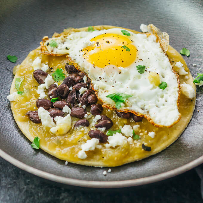 Huevos Rancheros with Salsa Verde and Black Beans - Savory Tooth